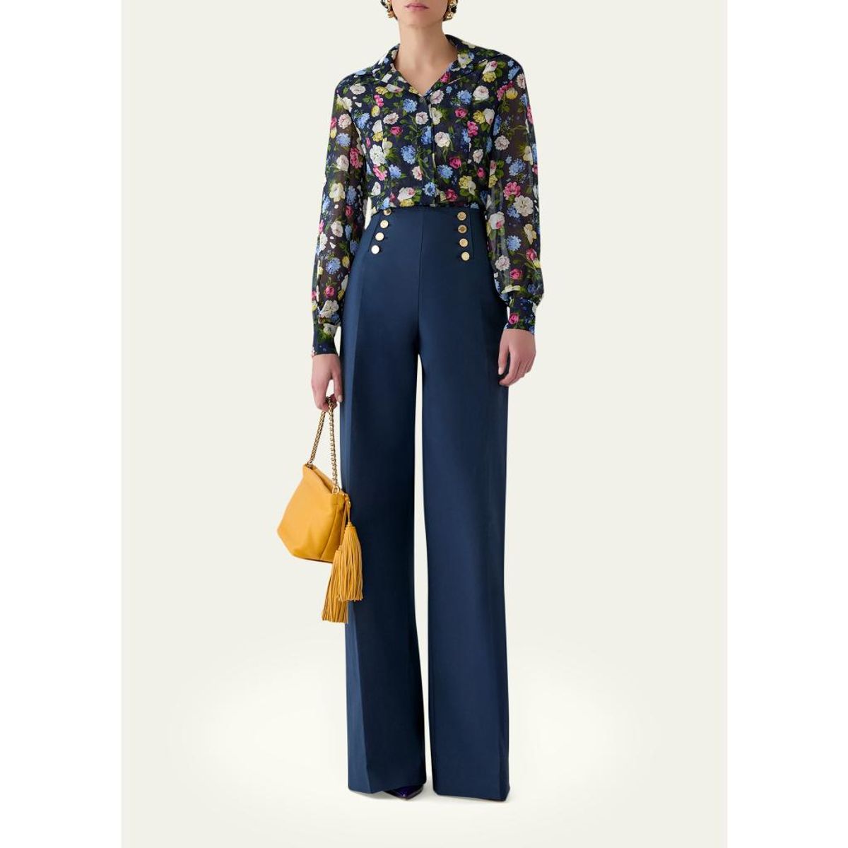 CAROLINA HERRERA isabella rose-print silk chiffon button-down shirt